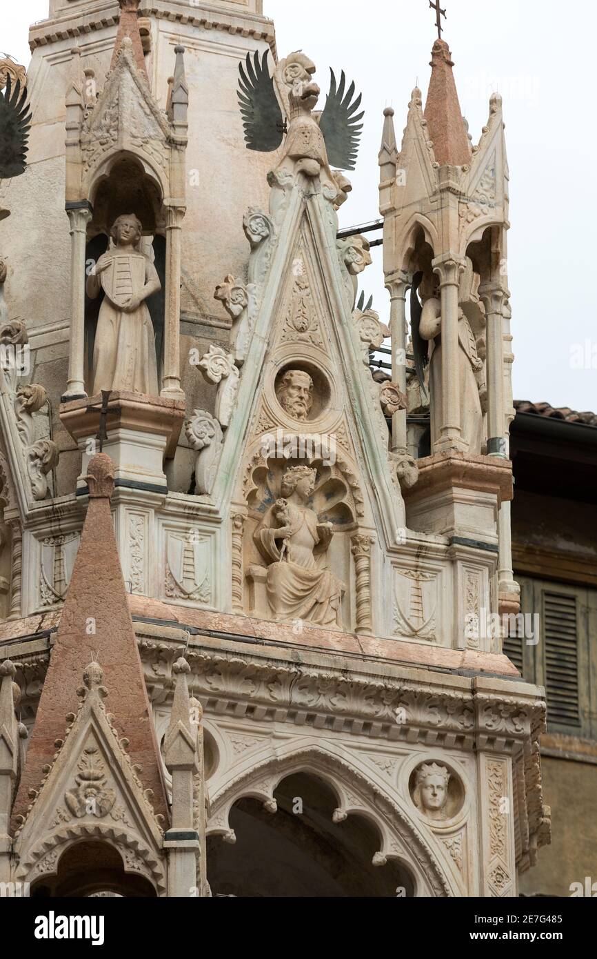 The tomb of Cansignorio, one of five gothic Scaliger Tombs, or Arche ...