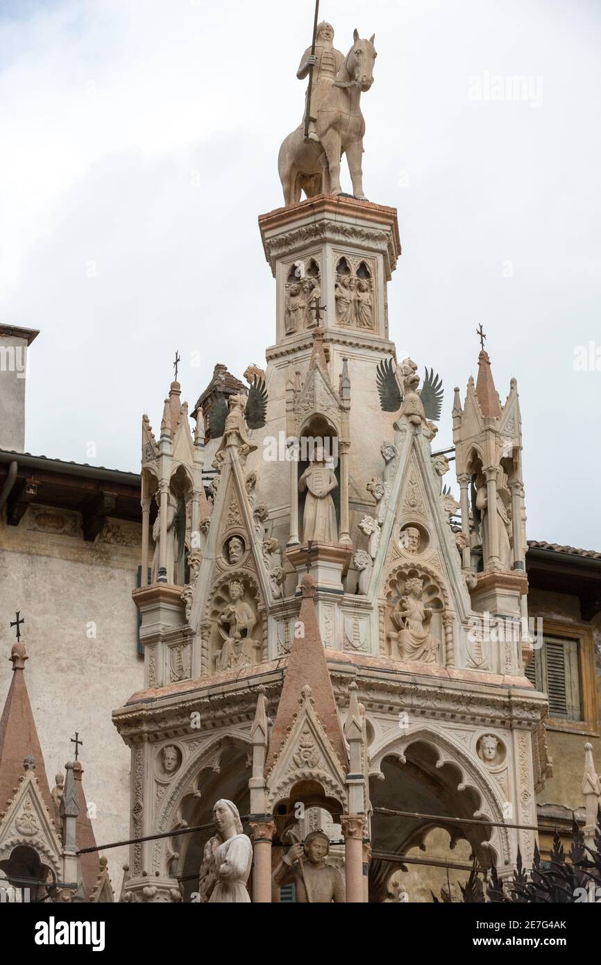 The tomb of Cansignorio, one of five gothic Scaliger Tombs, or Arche ...