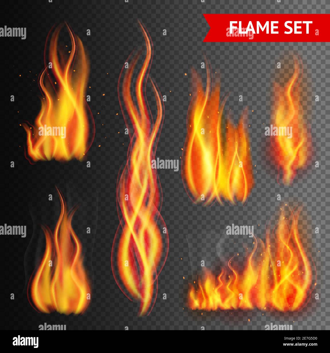 Fire flame strokes realistic isolated on transparent background vector ...