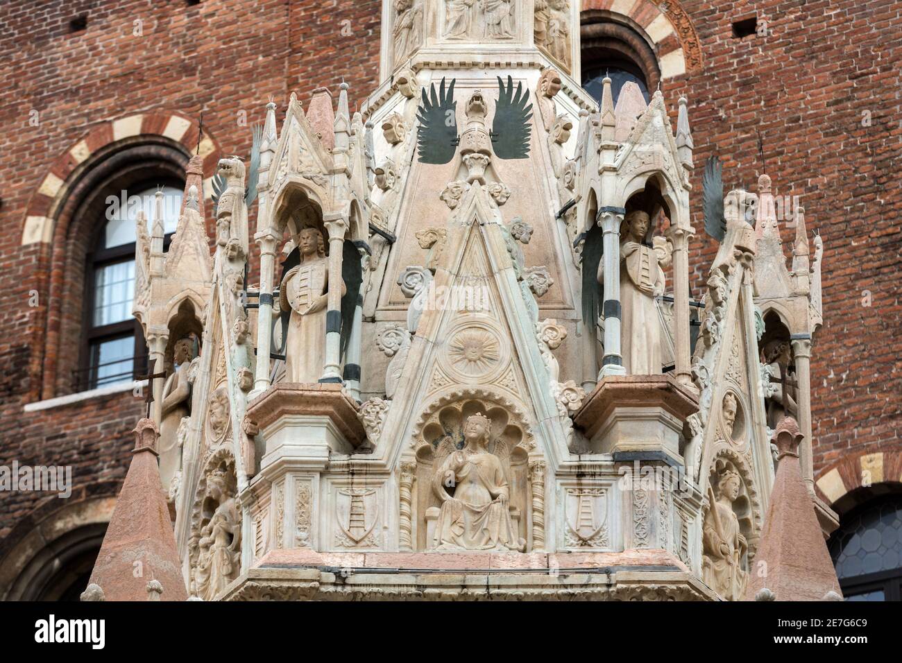 The tomb of Cansignorio, one of five gothic Scaliger Tombs, or Arche ...