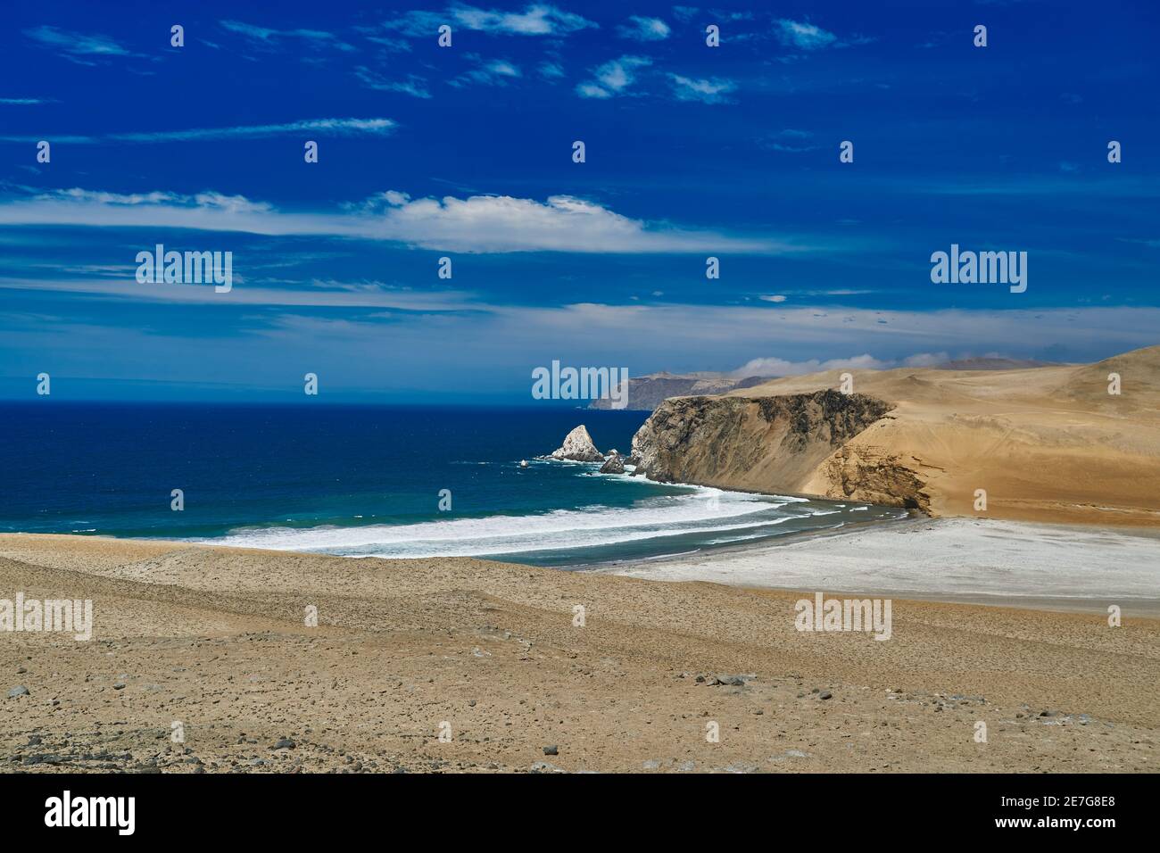 desolate and vast landscape of Paracas at the coastline of Peru, a ...