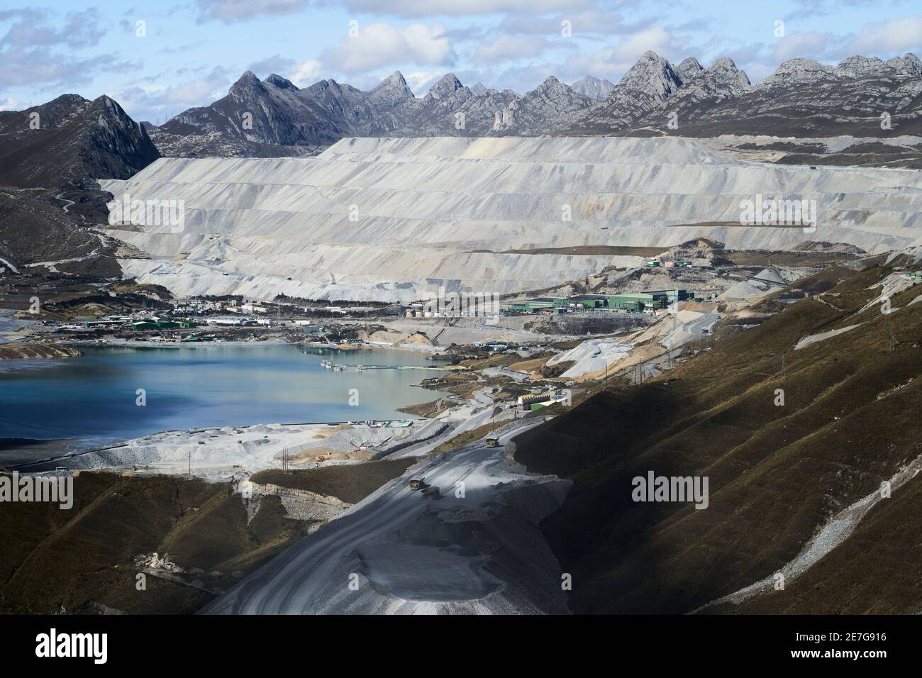 mine in the high country of the andes mountains in Peru, with view over ...