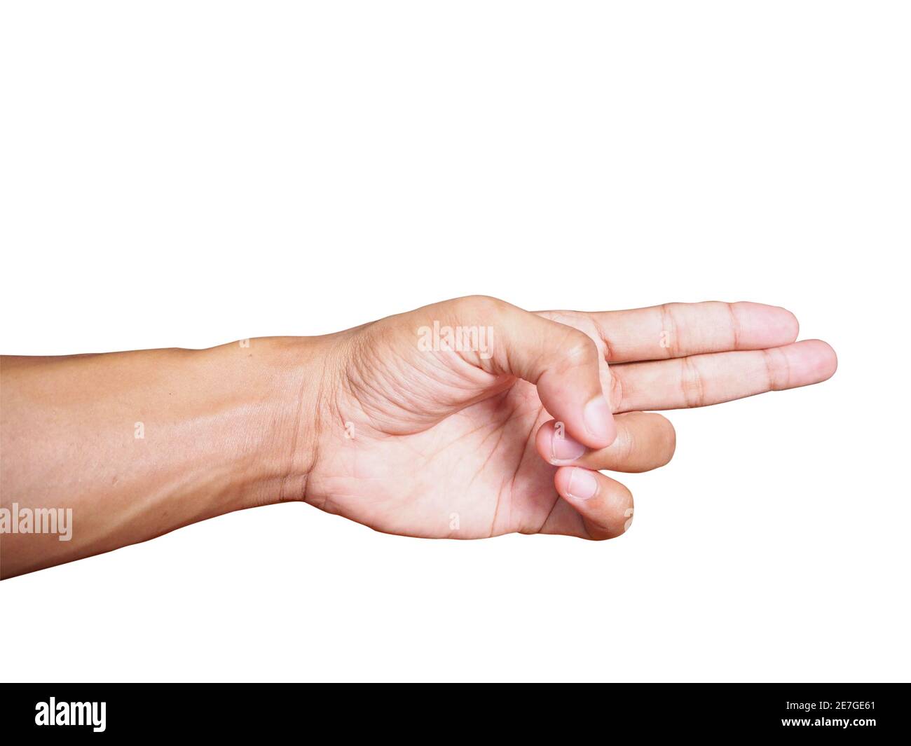 Young man hand showing gesture isolated on white background. clipping ...