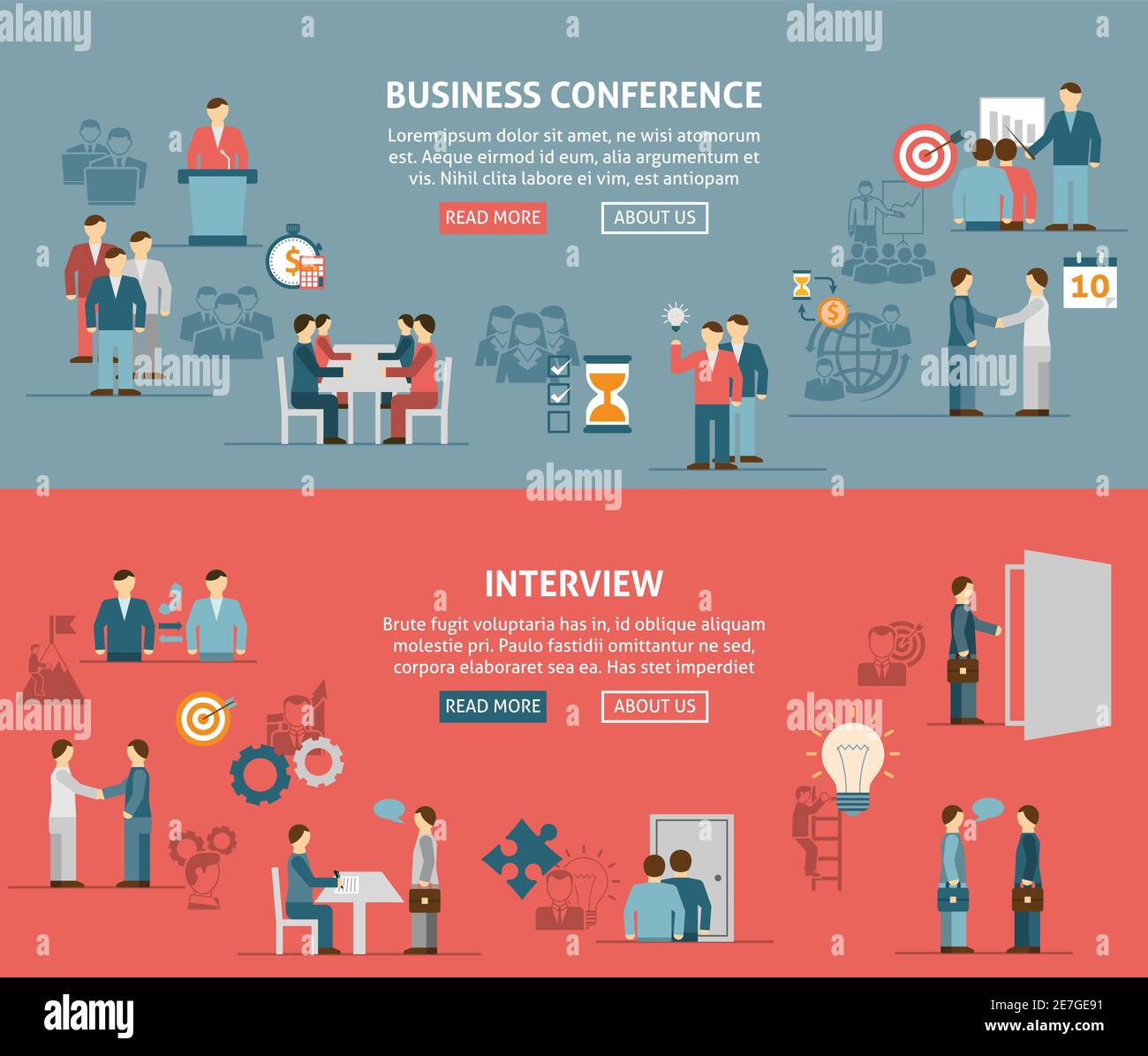 Flat horizontal banner composition with people meeting for business ...