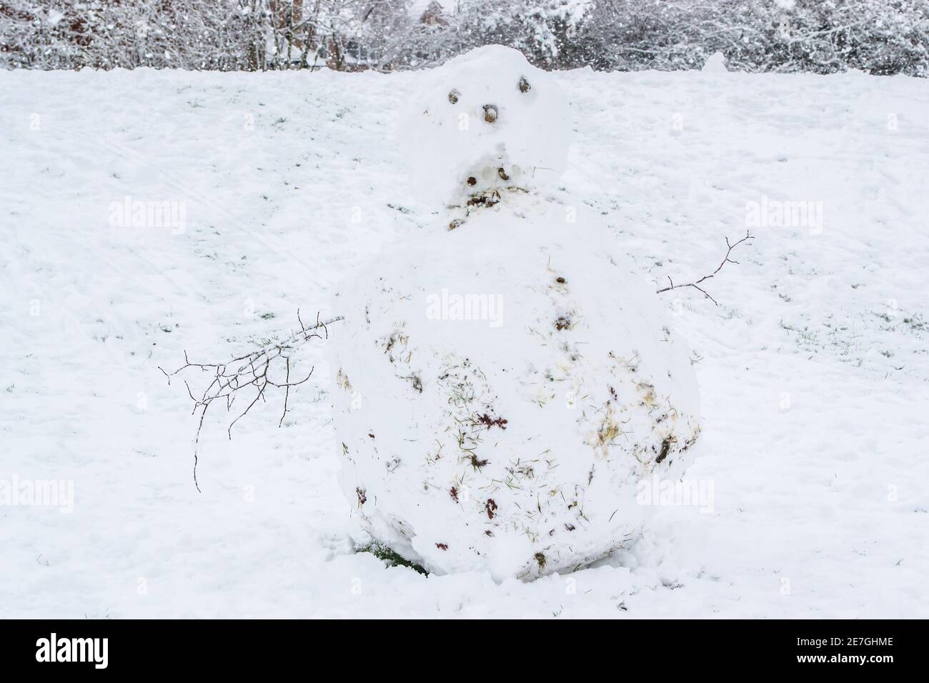 Snowman in a snowy field Stock Photo - Alamy