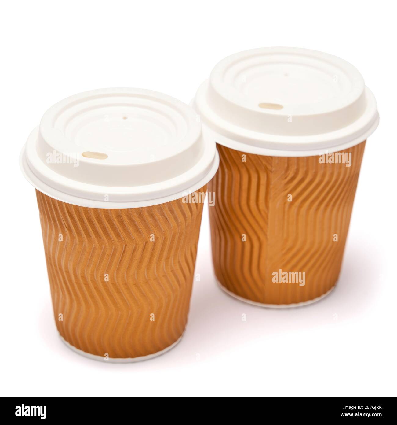two paper coffee cups with plastic top isolated on white background ...