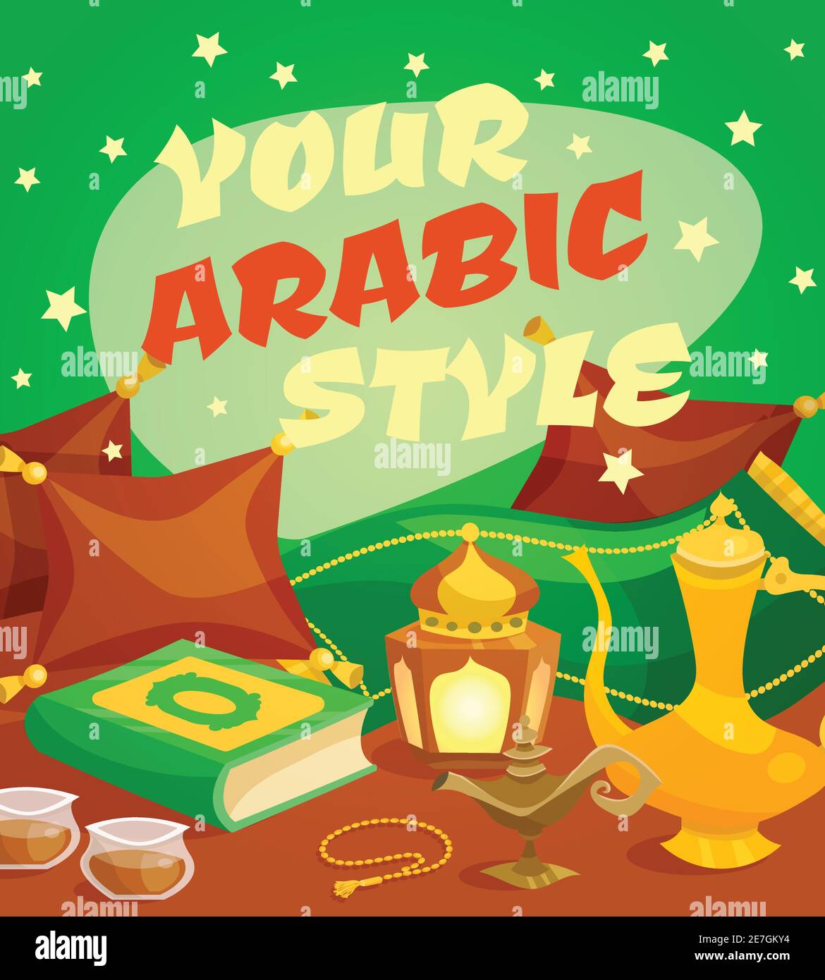 Arabic culture concept with middle east traditional symbols cartoon set ...