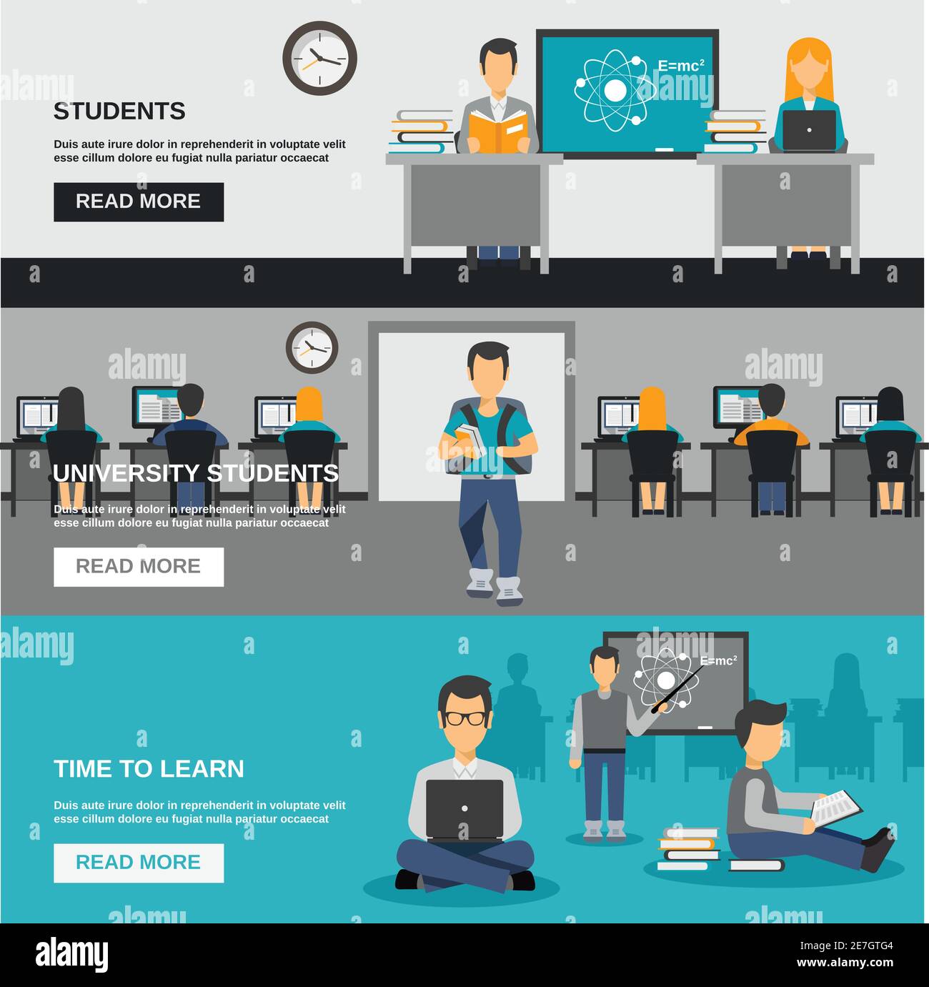 University student horizontal banner set with young people flat avatars ...