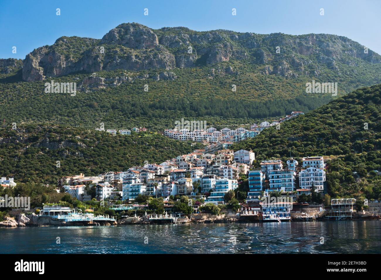 Panorama of a city with mountain landscape in background, city od Kas ...