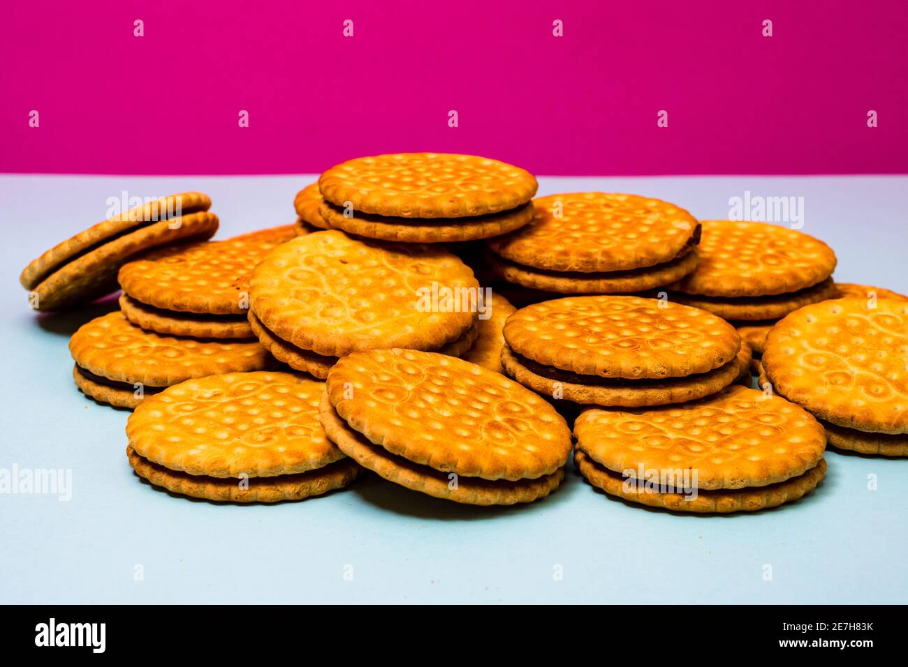 Round biscuits with chocolate cream, sandwich biscuits with chocolate ...