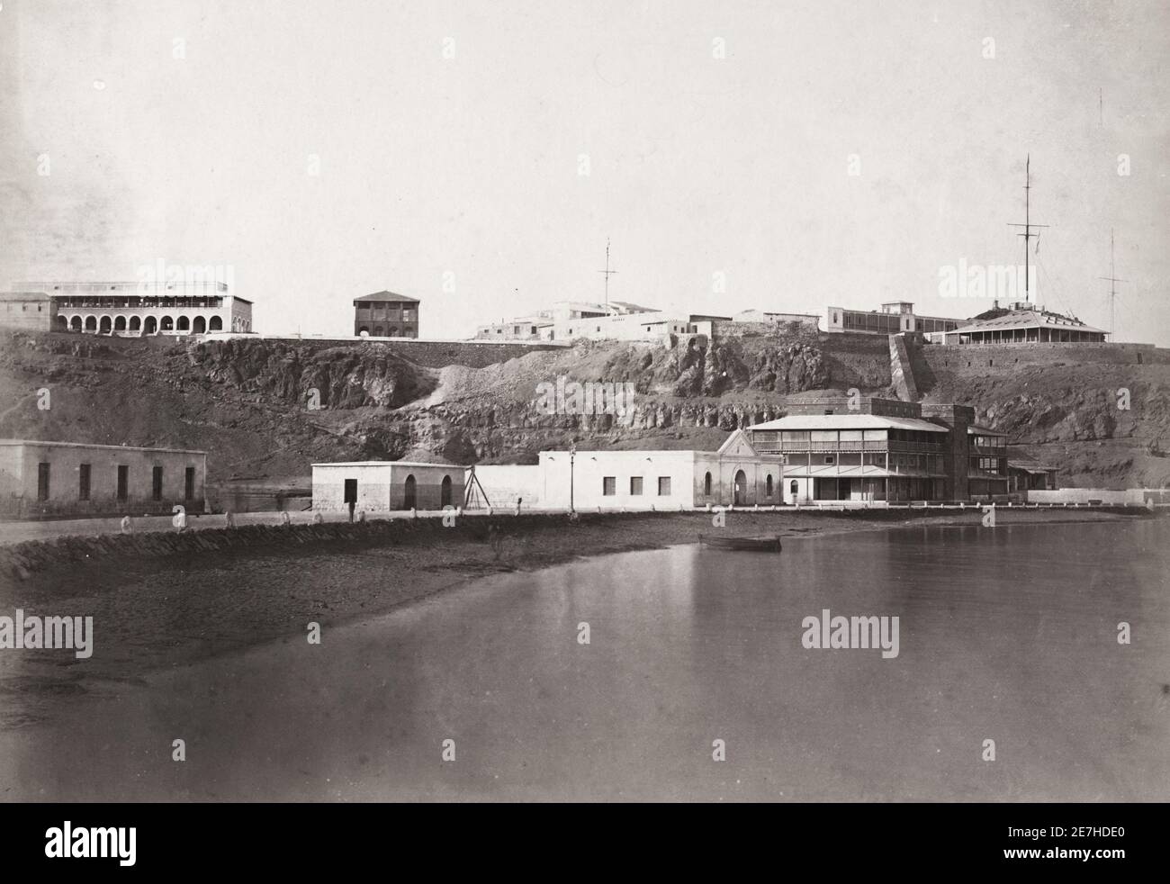 Vintage 19th century photograph: Buildings on the shore at Aden, Yemen ...