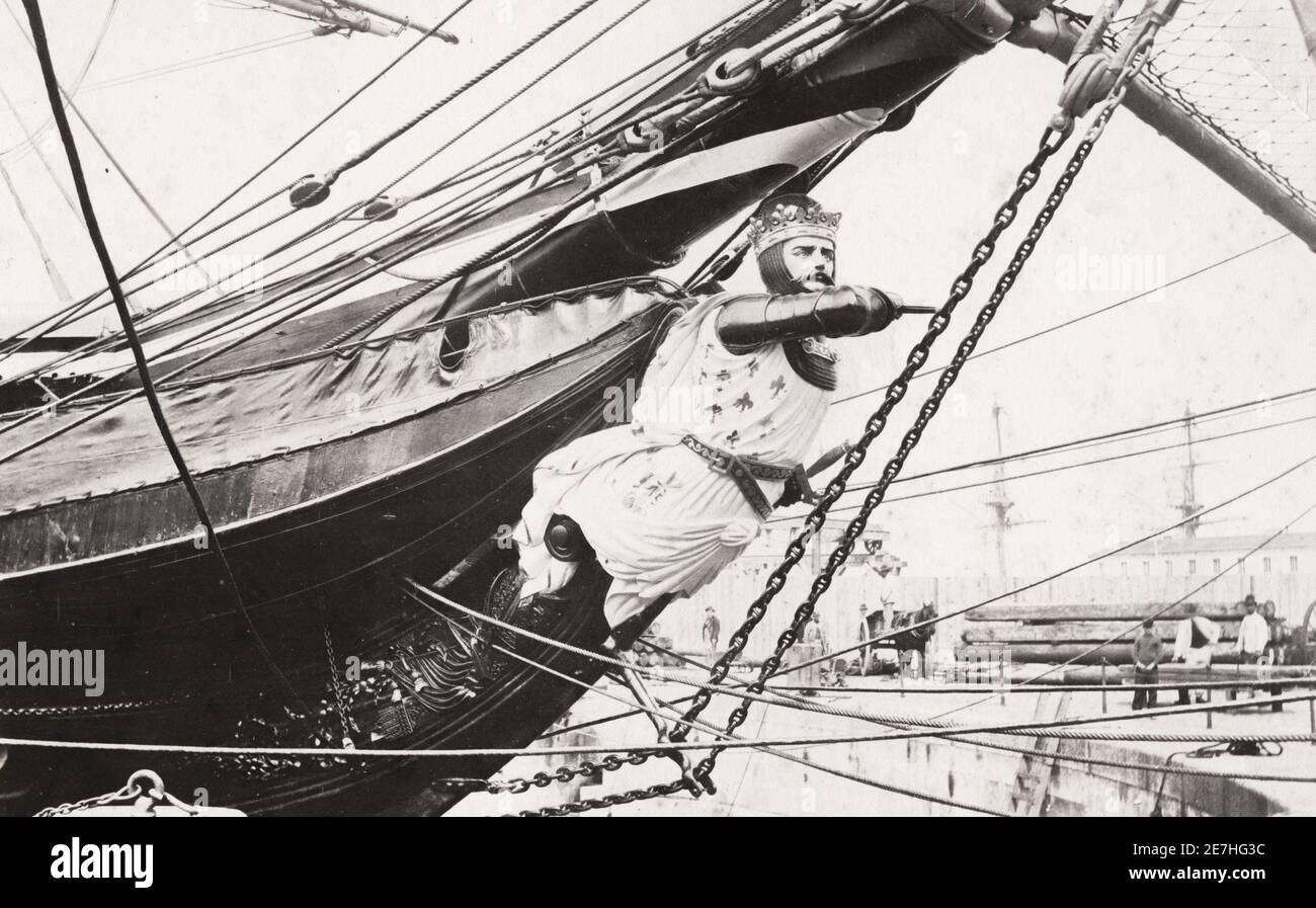 Vintage 19th century photograph: Figurehead, HMS Black Prince, Warrior ...