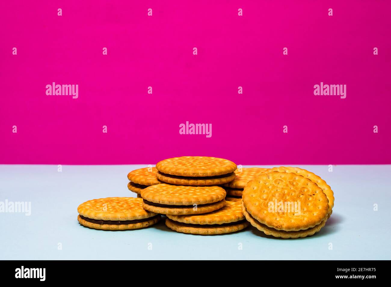 Round biscuits with chocolate cream, sandwich biscuits with chocolate ...