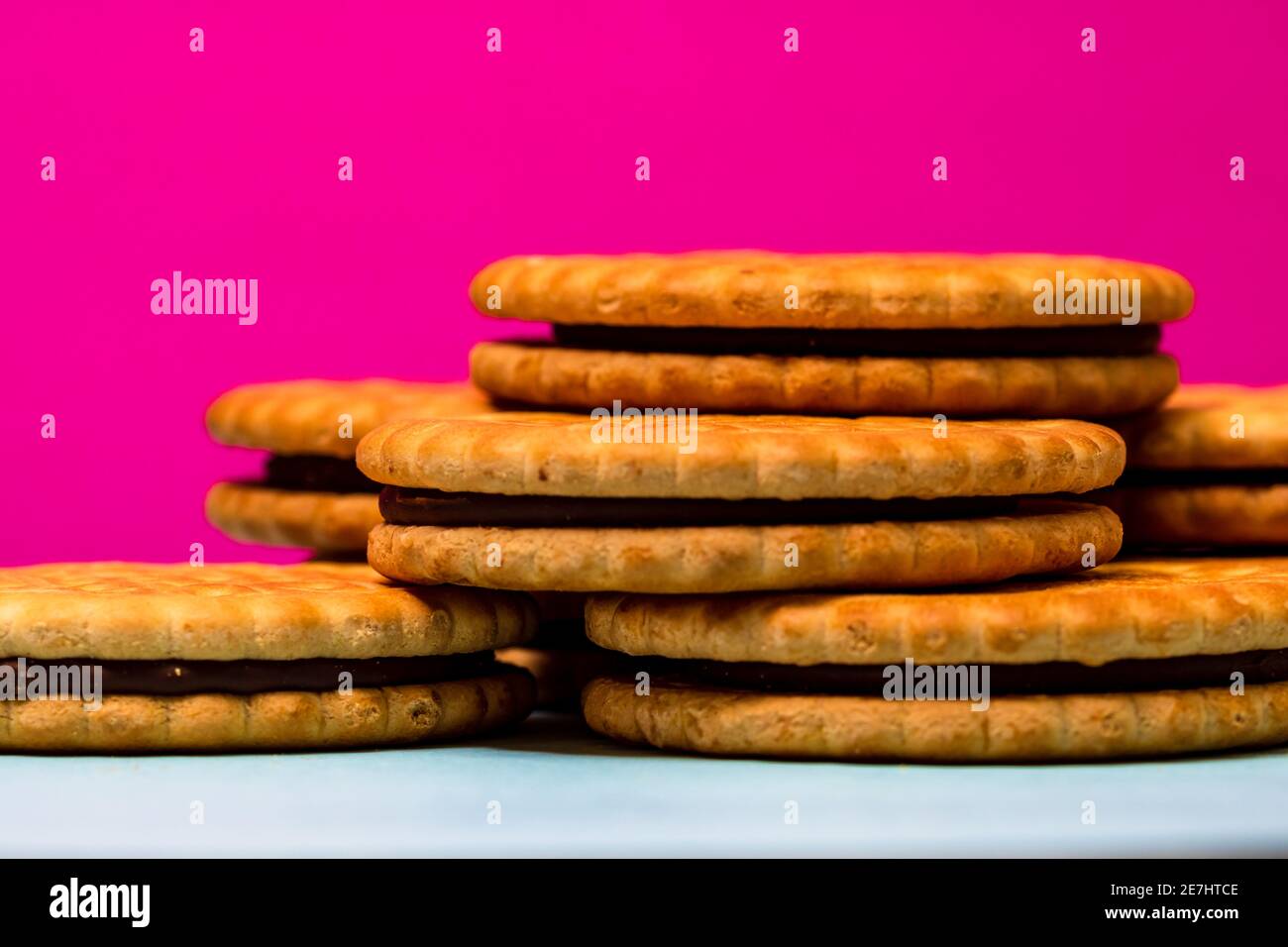 Round biscuits with chocolate cream, sandwich biscuits with chocolate ...