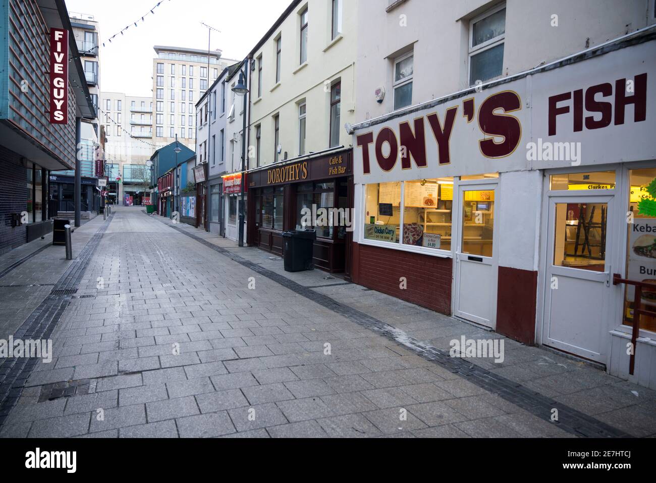 A general view of an empty Caroline Street (also known as chippy alley ...