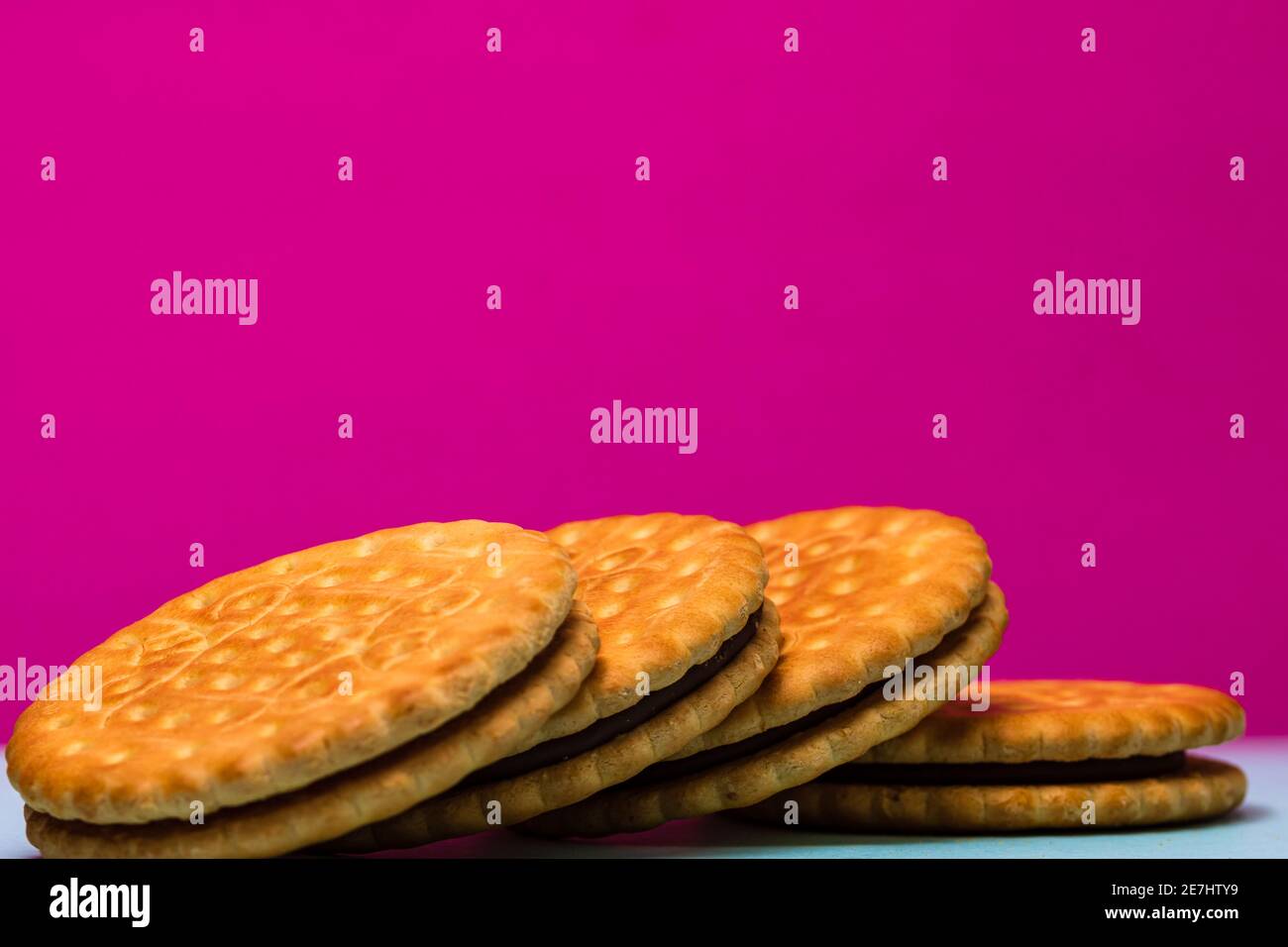 Round biscuits with chocolate cream, sandwich biscuits with chocolate ...
