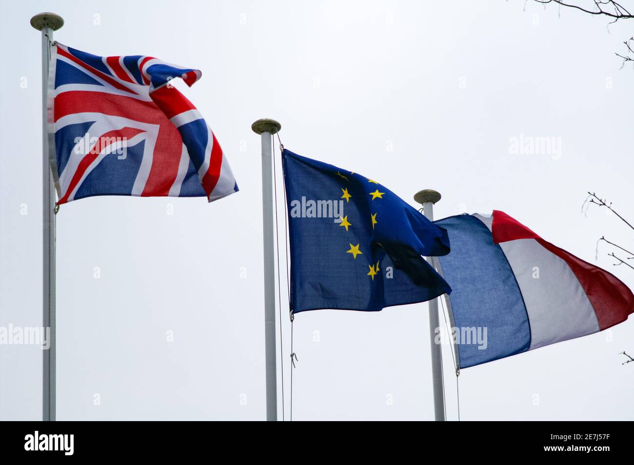 UK Union Jack flag, EU flag and France tricolour flag Stock Photo - Alamy