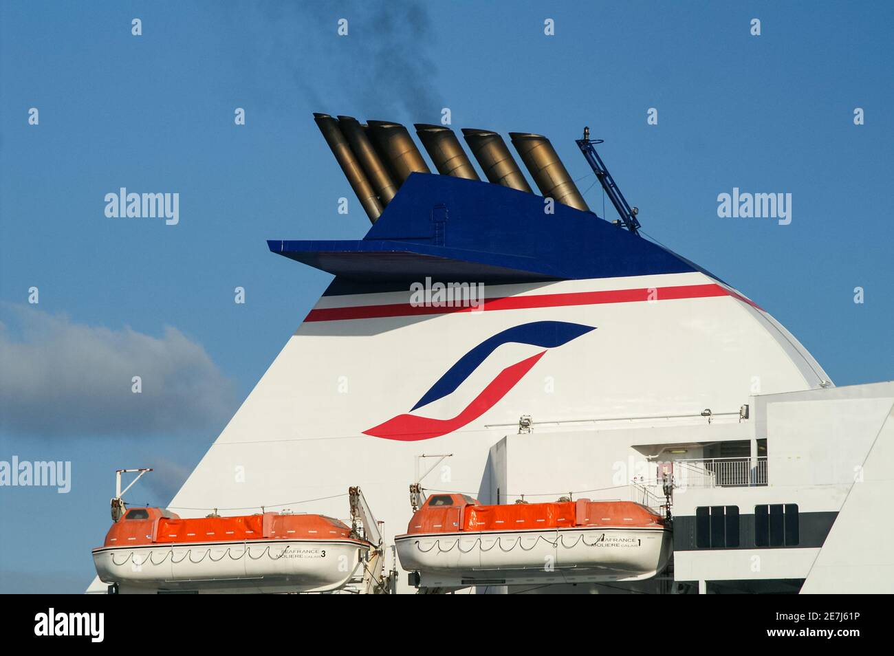 Funnels of a cross-channel ferry, English Channel, UK Stock Photo - Alamy
