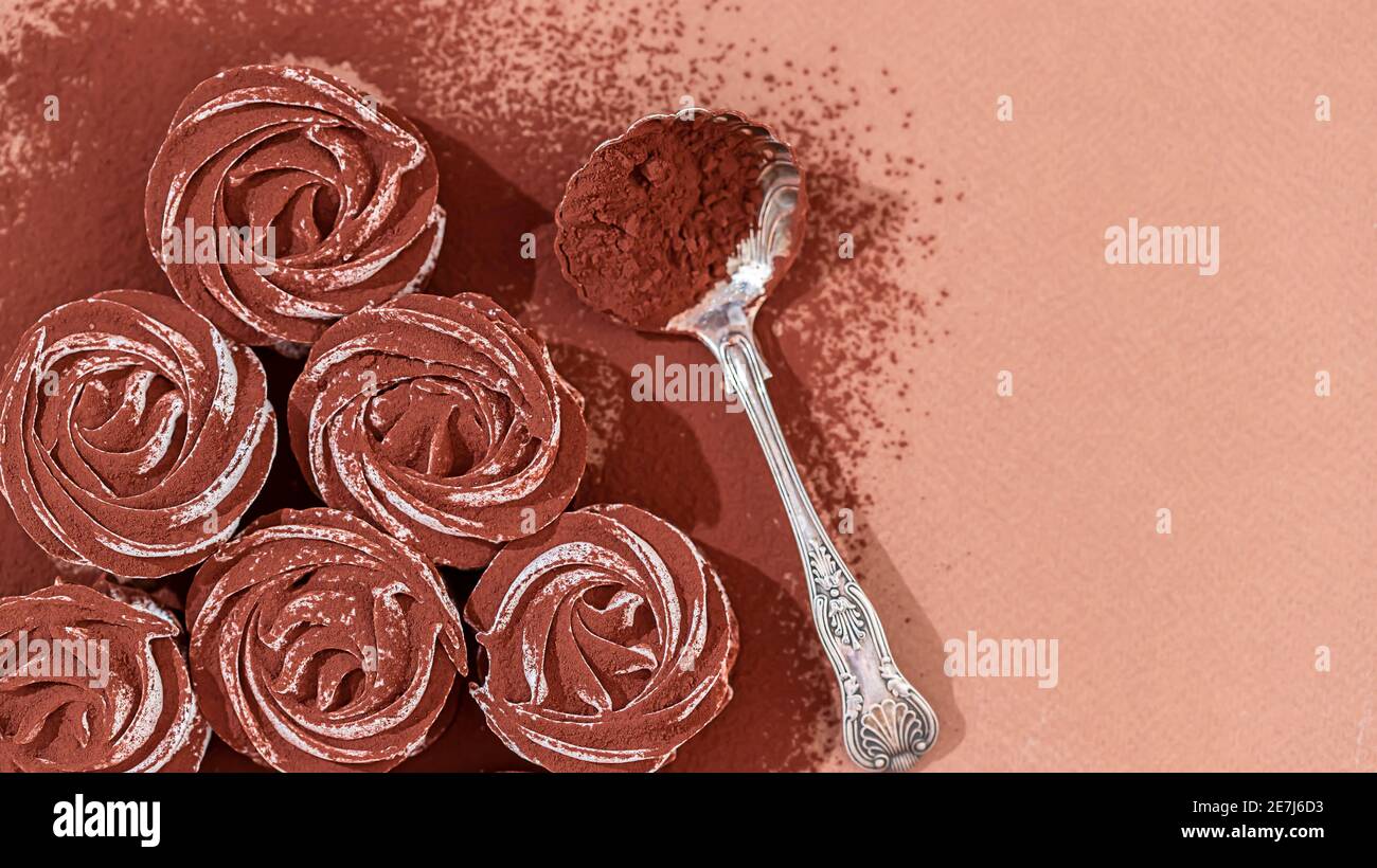 Delicate zephyr sprinkled with cocoa powder. Low-calorie marshmallows ...