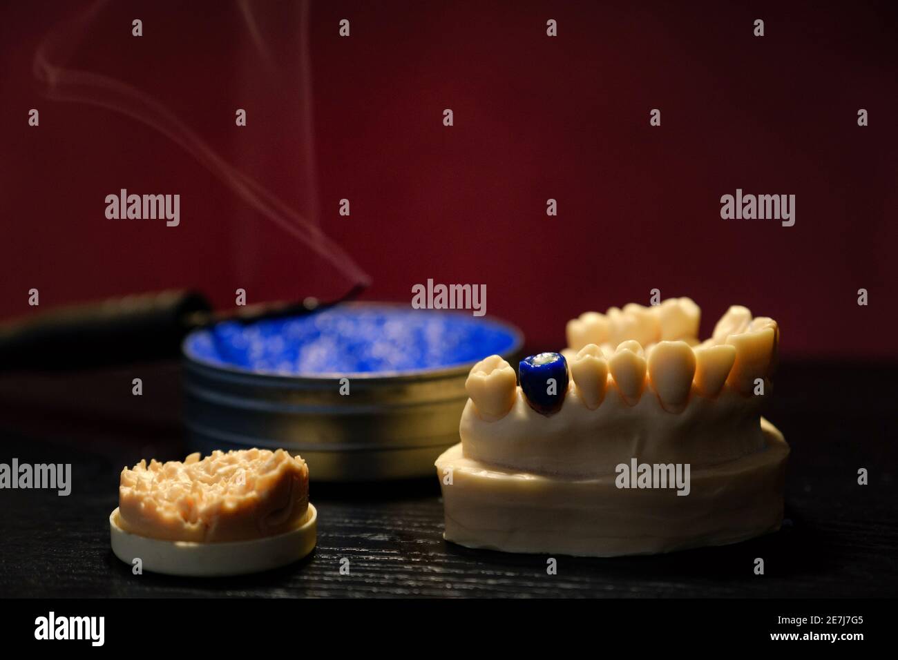 Dental technician work. Prosthesis production. Dental still life. Model ...