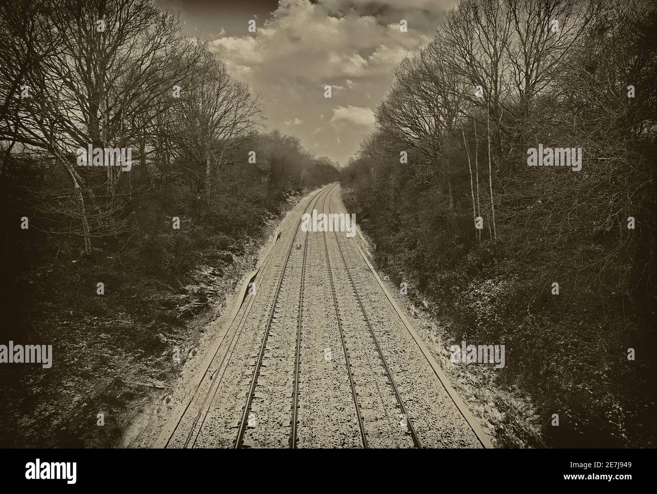 Snow covered railway track Stock Photo - Alamy