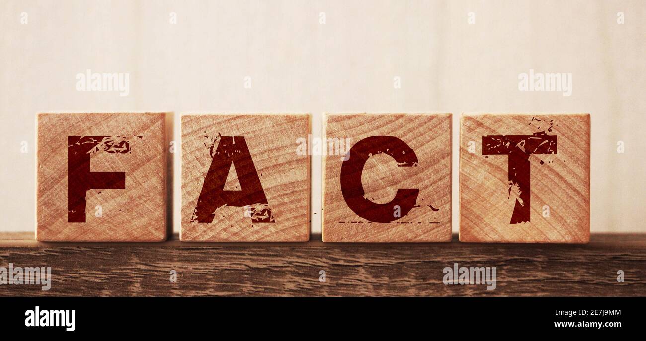 FACT Word Written In Wooden Cube. Fake and real fact and news concept ...