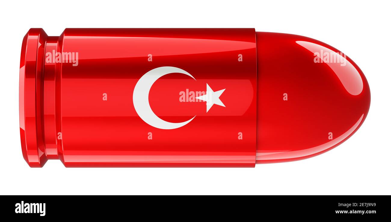 Bullet with Turkish flag, 3D rendering isolated on white background ...