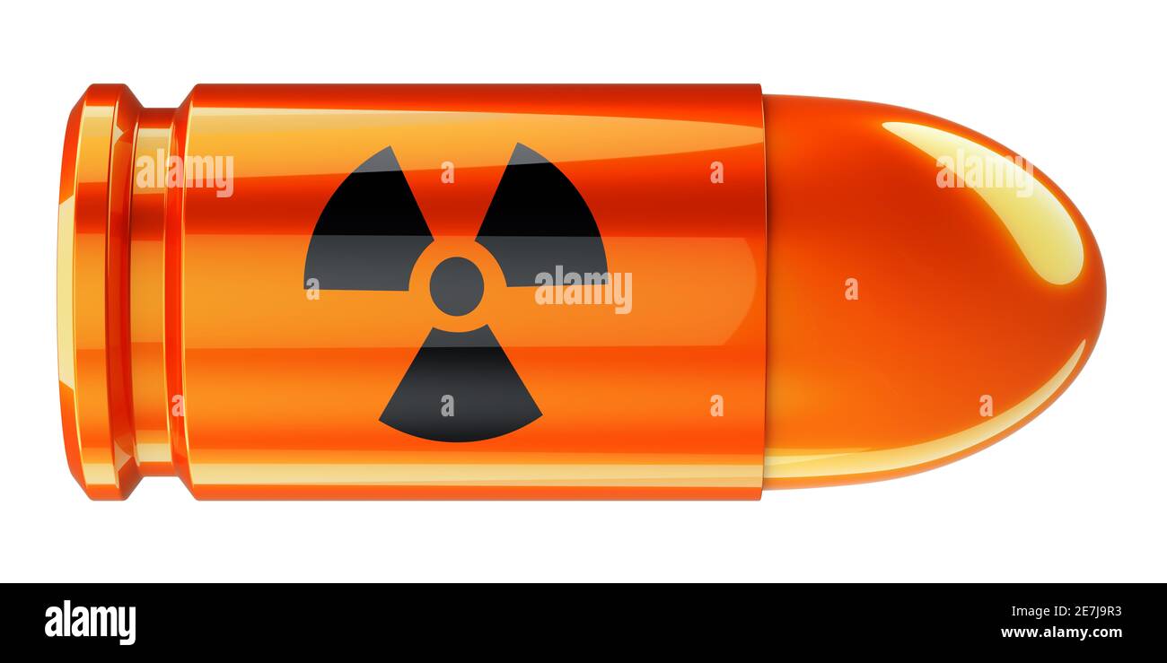Bullet with radiation symbol, 3D rendering isolated on white background ...