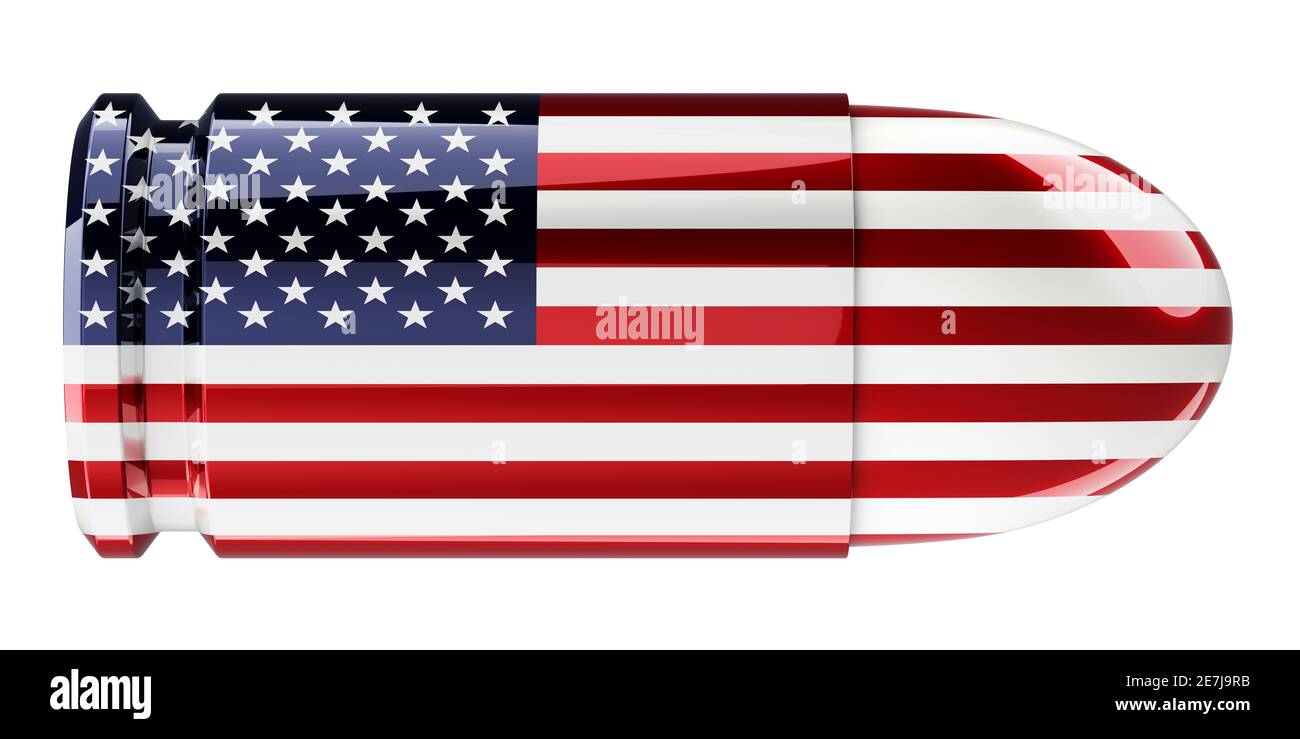 Bullet with the United States flag, 3D rendering isolated on white ...