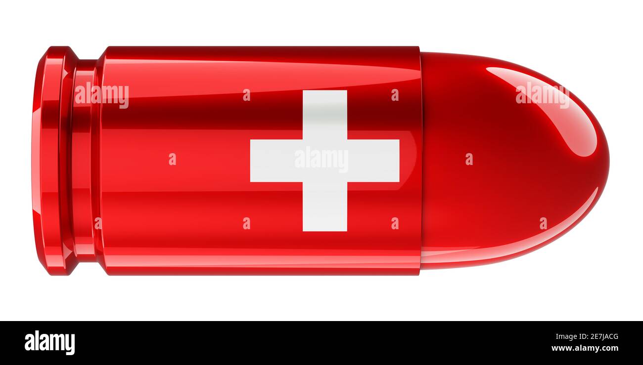 Bullet with Swiss flag, 3D rendering isolated on white background Stock ...