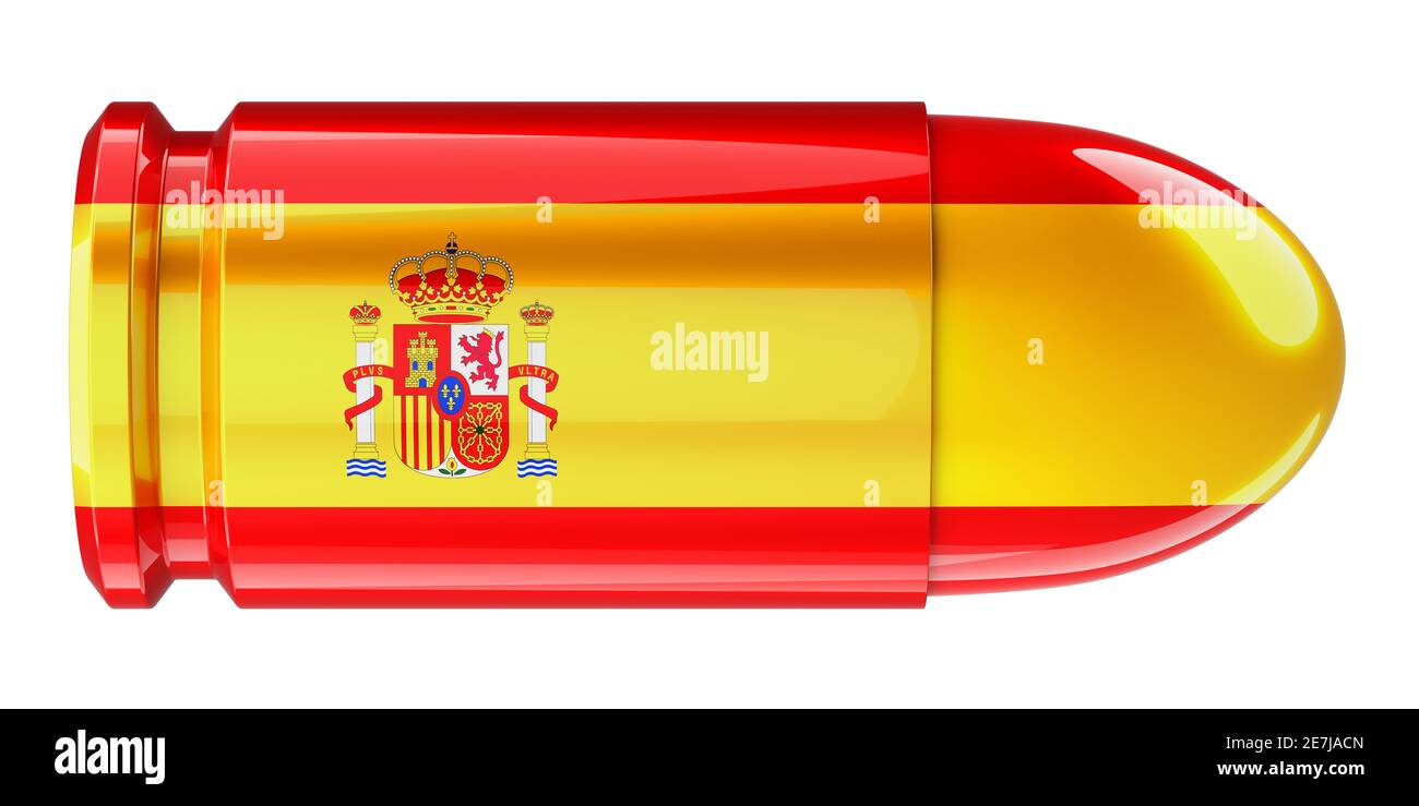 Bullet with Spanish flag, 3D rendering isolated on white background ...