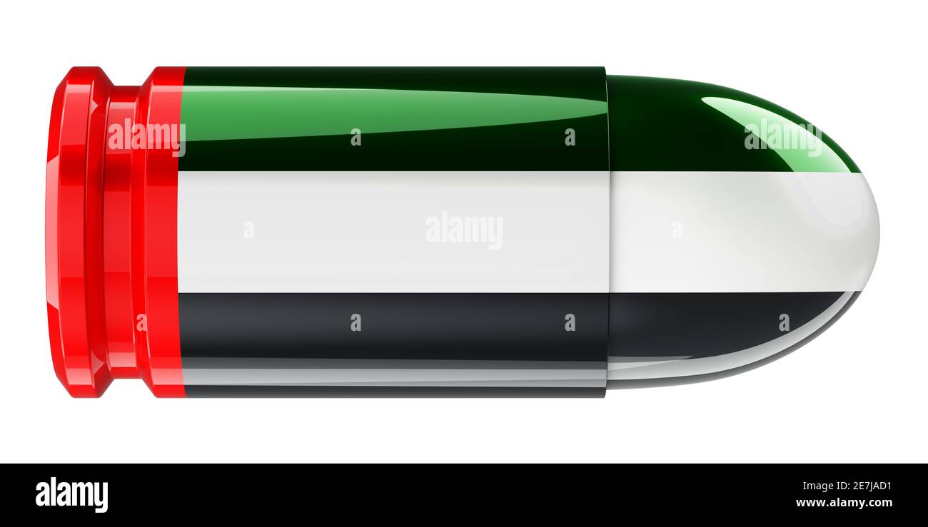 Bullet with the UAE flag, 3D rendering isolated on white background ...