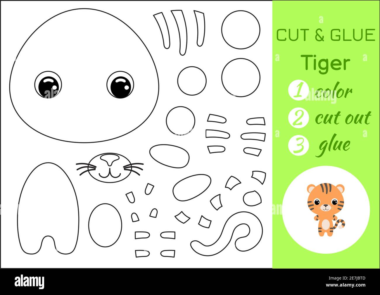 Coloring book cut and glue baby tiger. Educational paper game for ...