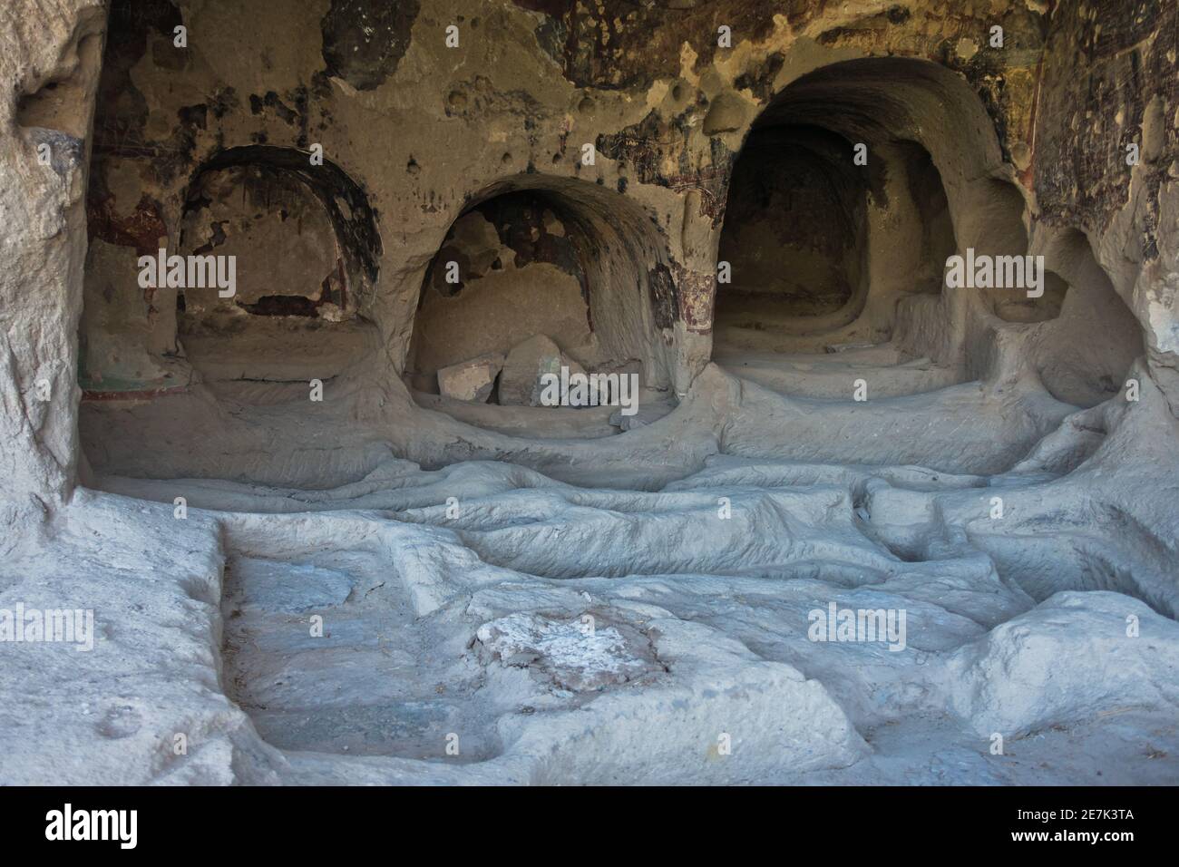 Interior of a church carved in stone cave at Ihlara valley, Cappadocia ...