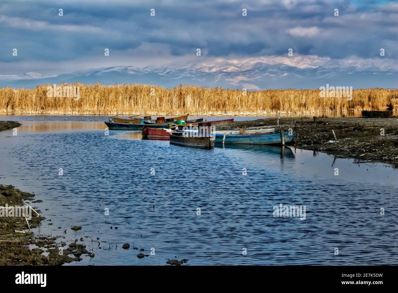 Lake Eber in Afyonkarahisar, Turkey. Boats by the lake. Beautiful nature landscape Stock Photo ...
