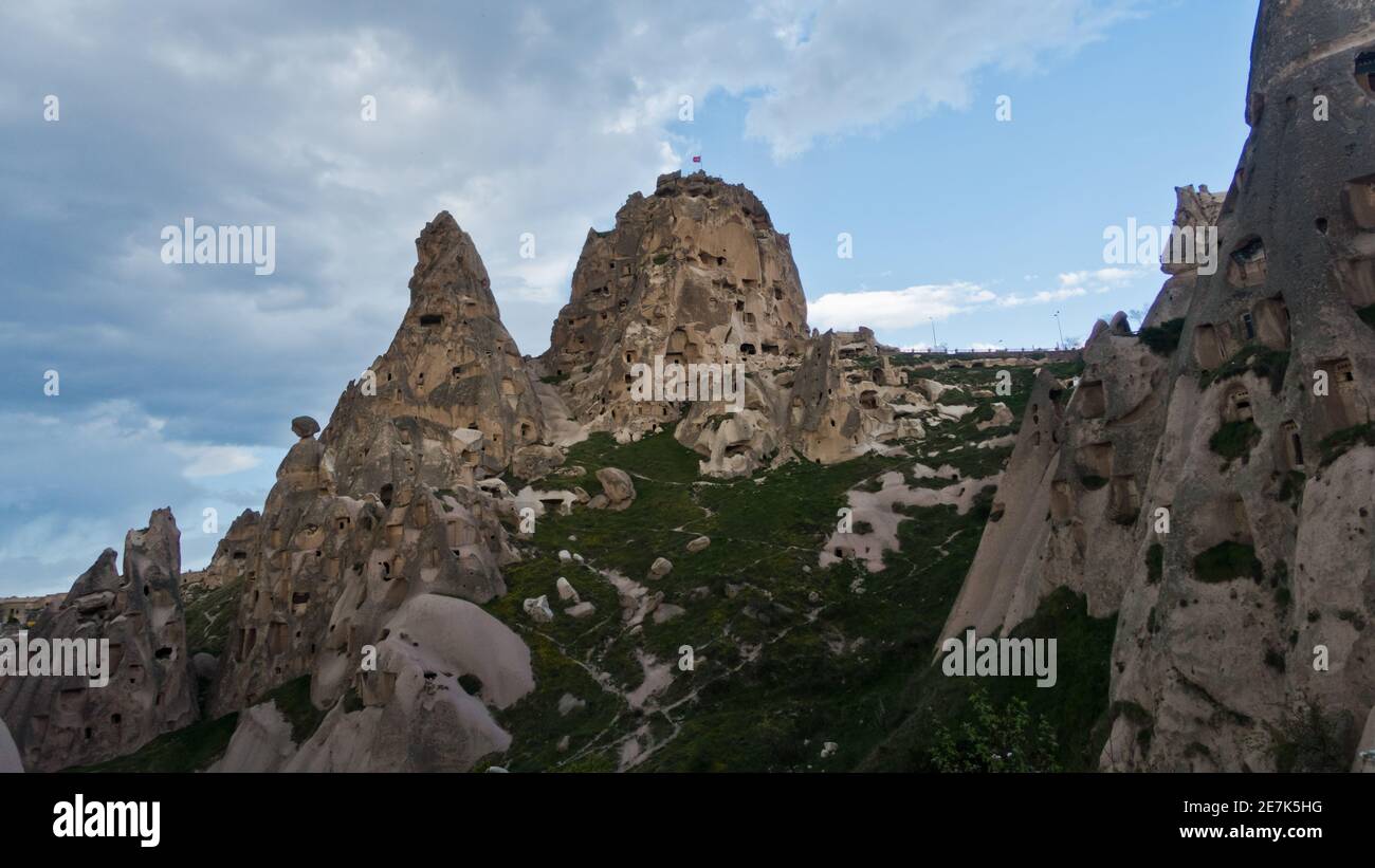 Uchisar castle mountain with surrounding landscape and magnificent ...