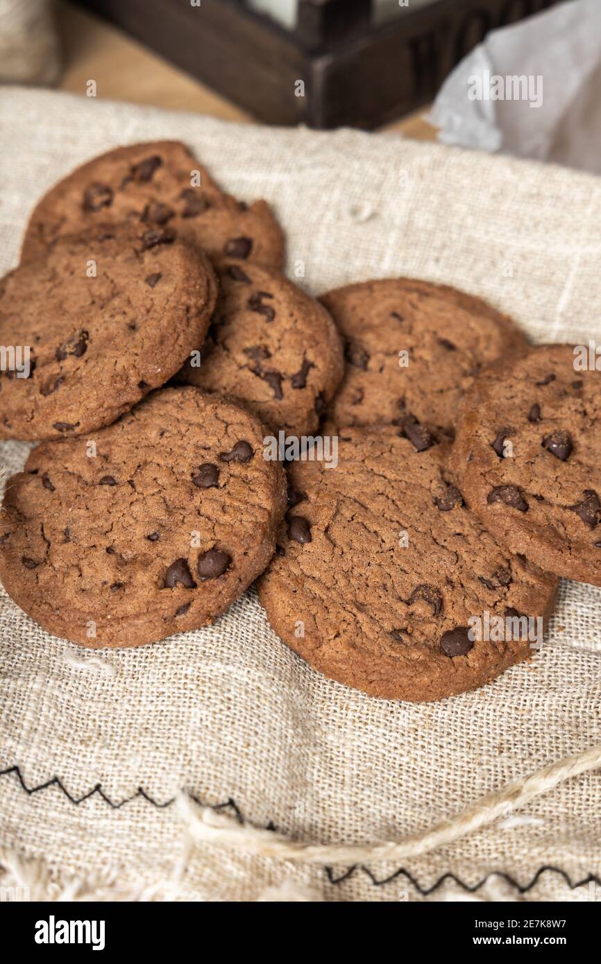 Vertical shot of delicious chocolate chip cookies (galletas Stock Photo ...