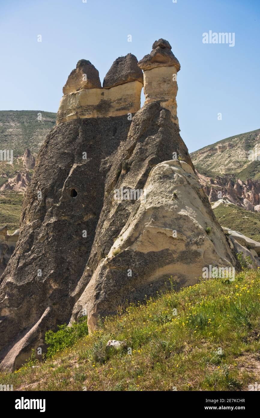 Panorama of Cappadocia with magnificent stone structures and caves near ...