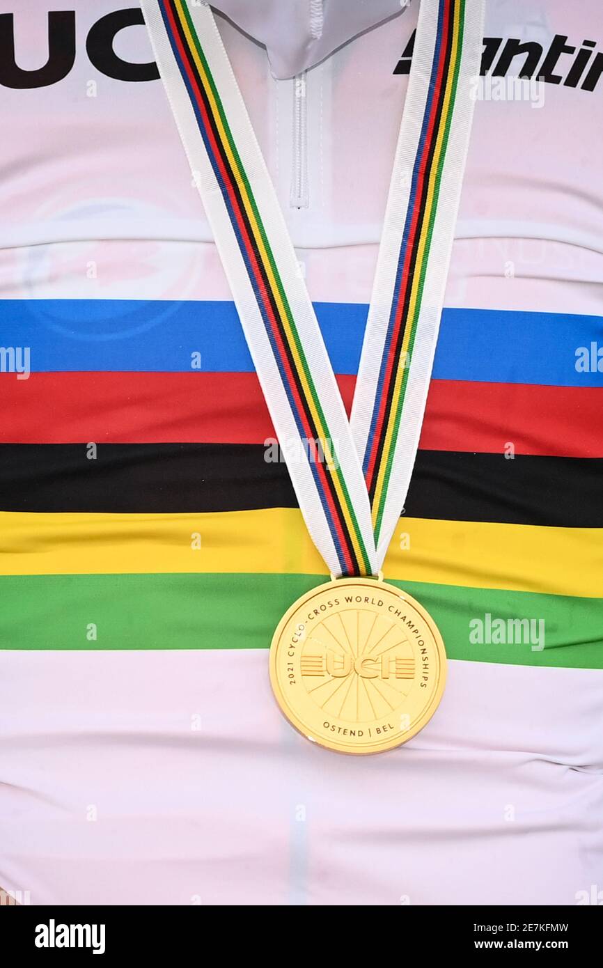 Dutch Pim Ronhaar , winner of the gold medal celebrates on the podium ...