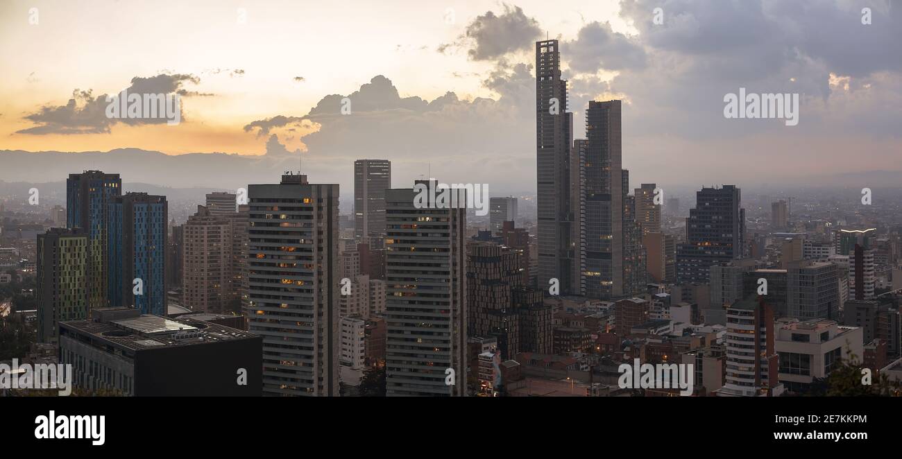 Skyline of modern buildings in Bogota, Columbia during sunset Stock ...
