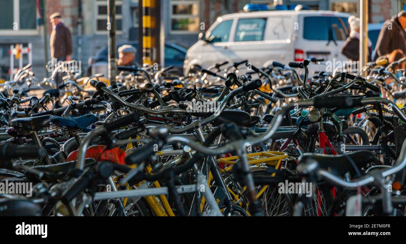 A picture of many bicycles grouped in a park in Ghent Stock Photo - Alamy