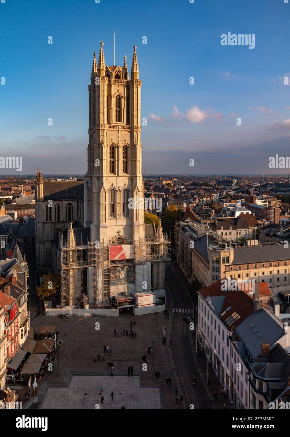 A picture of Saint Bavo's Cathedral as seen from the Ghent Belfry Stock ...