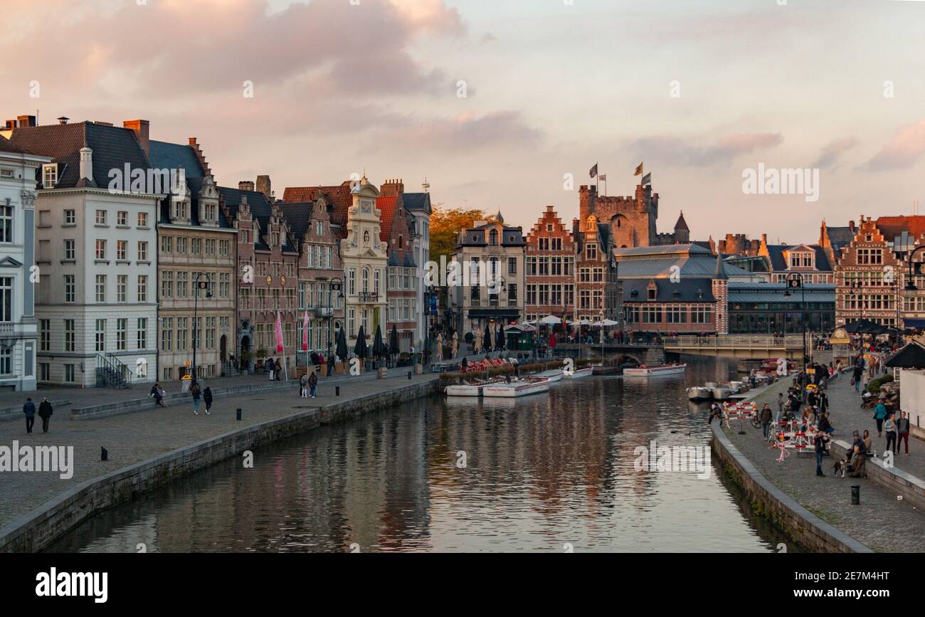 A picture of the city of Ghent in the area around the Leie river Stock ...