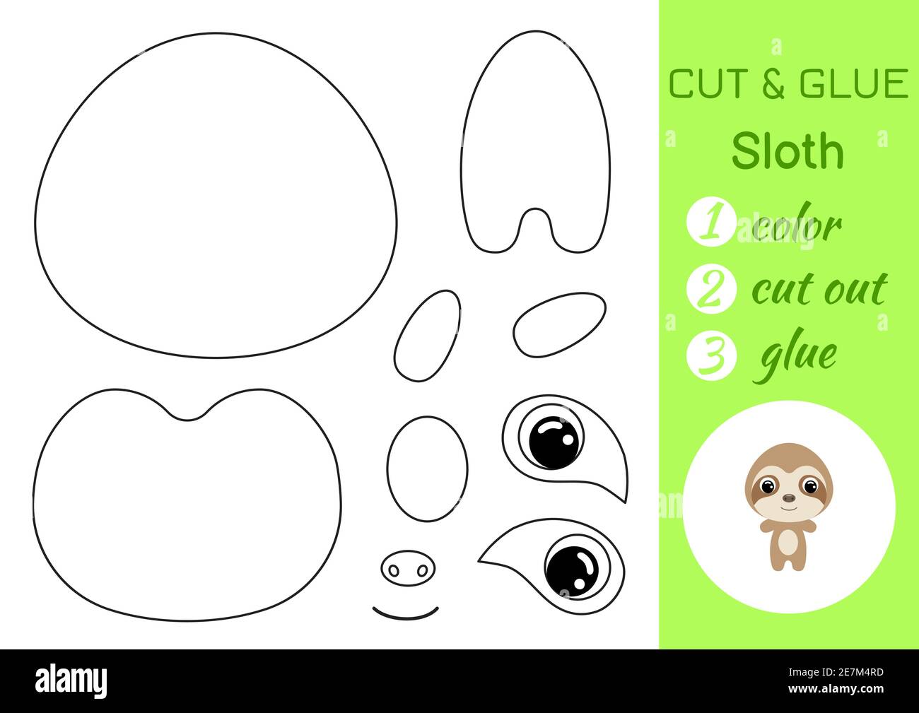 Coloring book cut and glue baby sloth. Educational paper game for ...