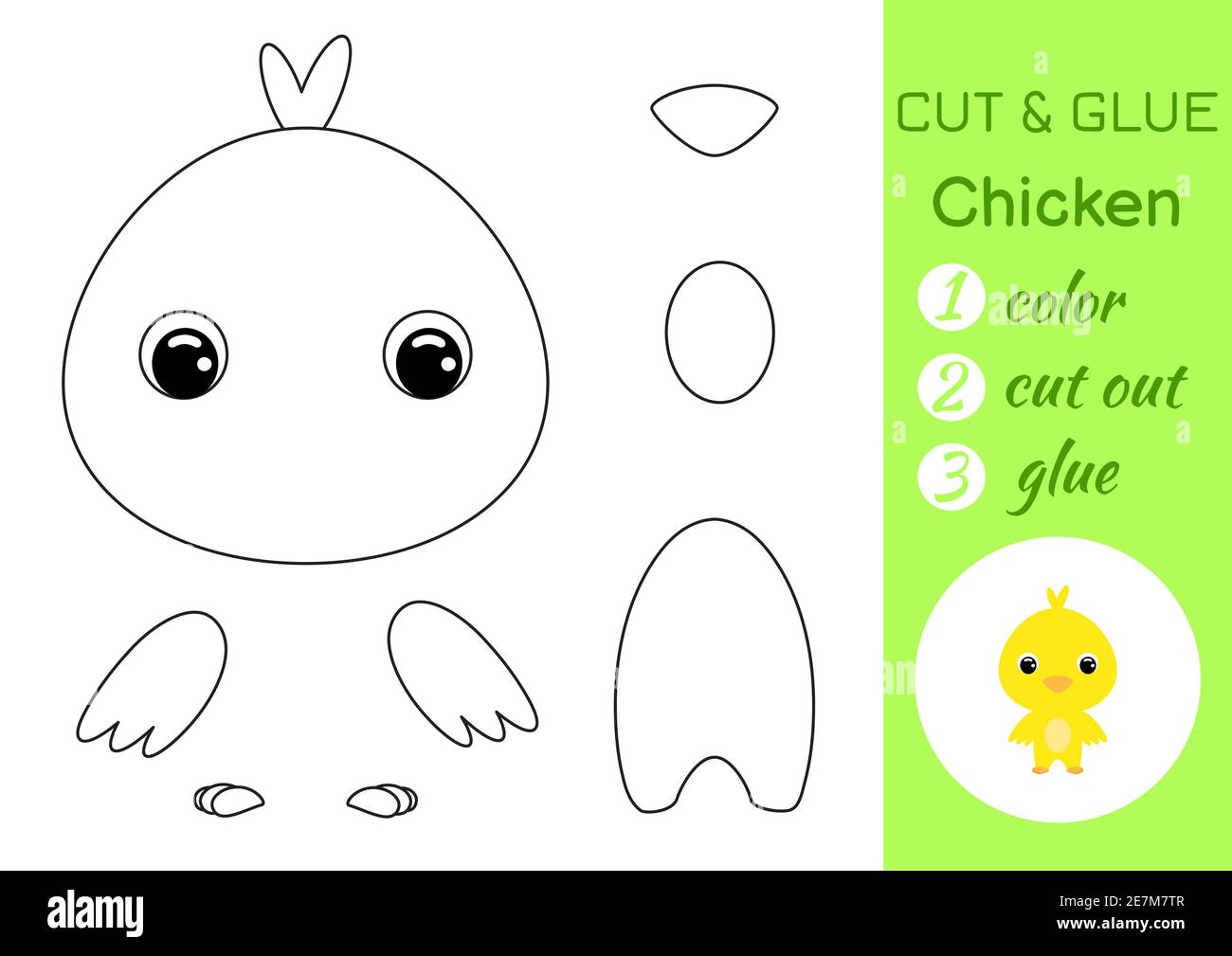 Coloring book cut and glue baby chicken. Educational paper game for ...