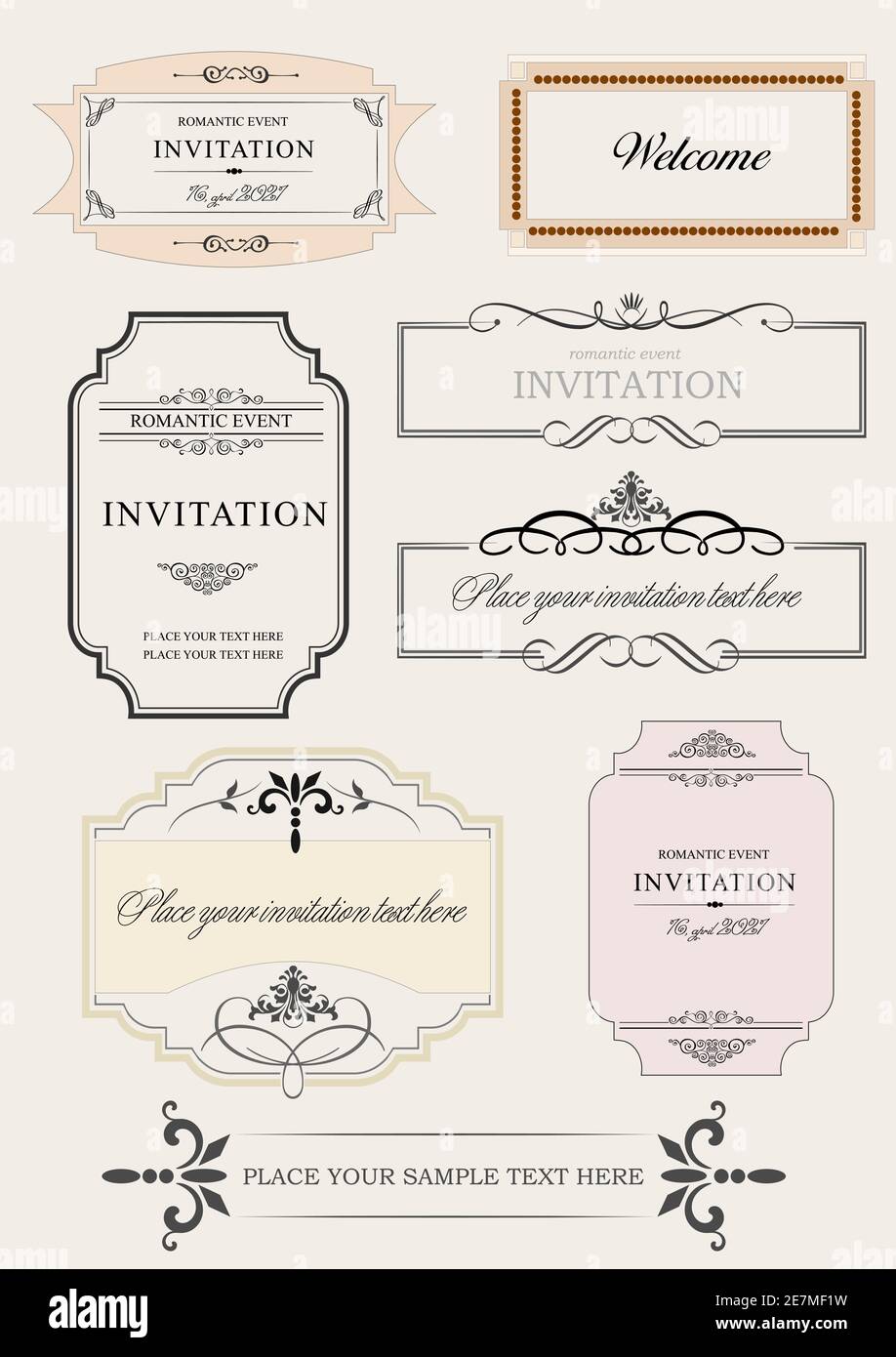 Set of ornate vector frames and ornaments with sample text. Perfect as ...