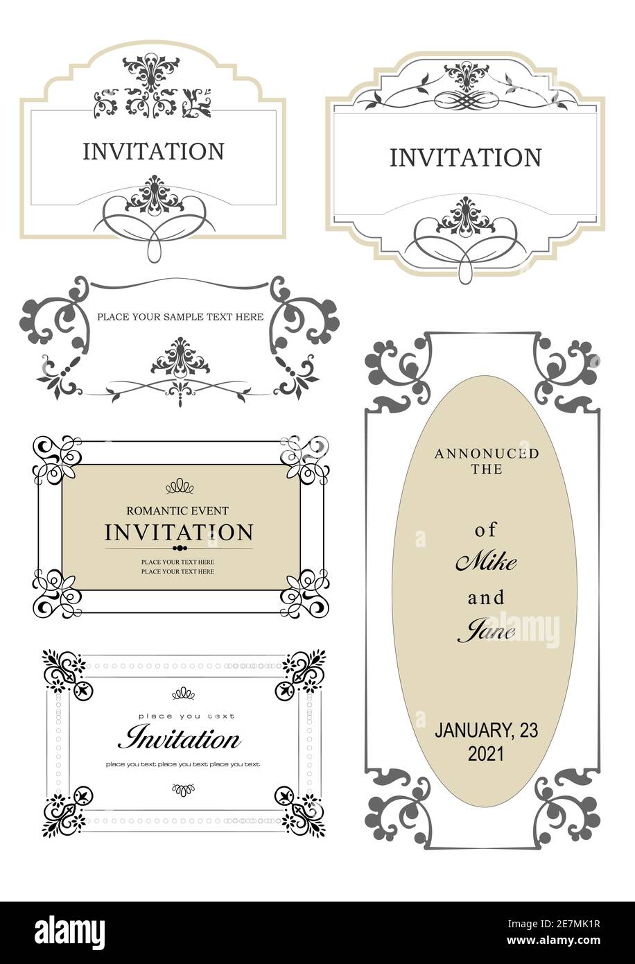 Set of ornate vector frames and ornaments with sample text. Perfect as ...