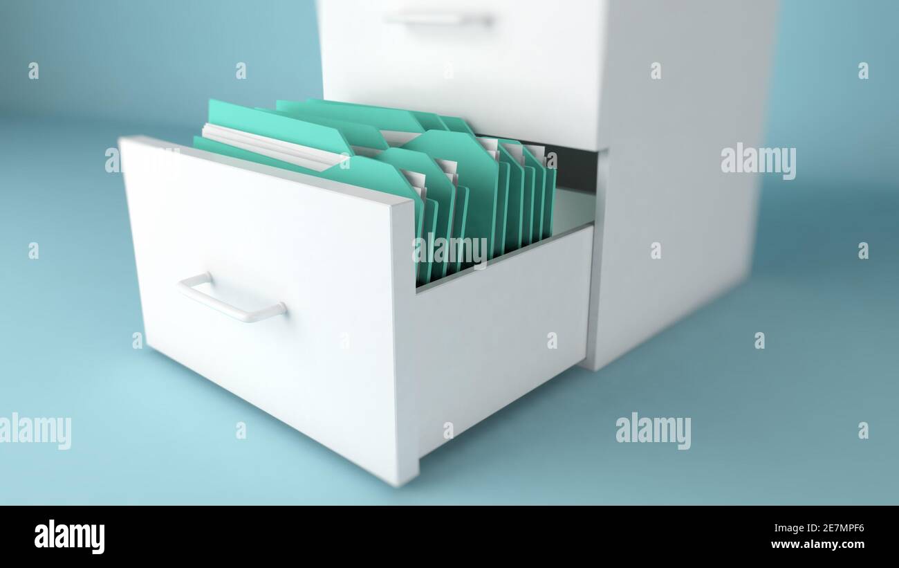 Files and folder in database drawer concept, 3d illustration Stock ...