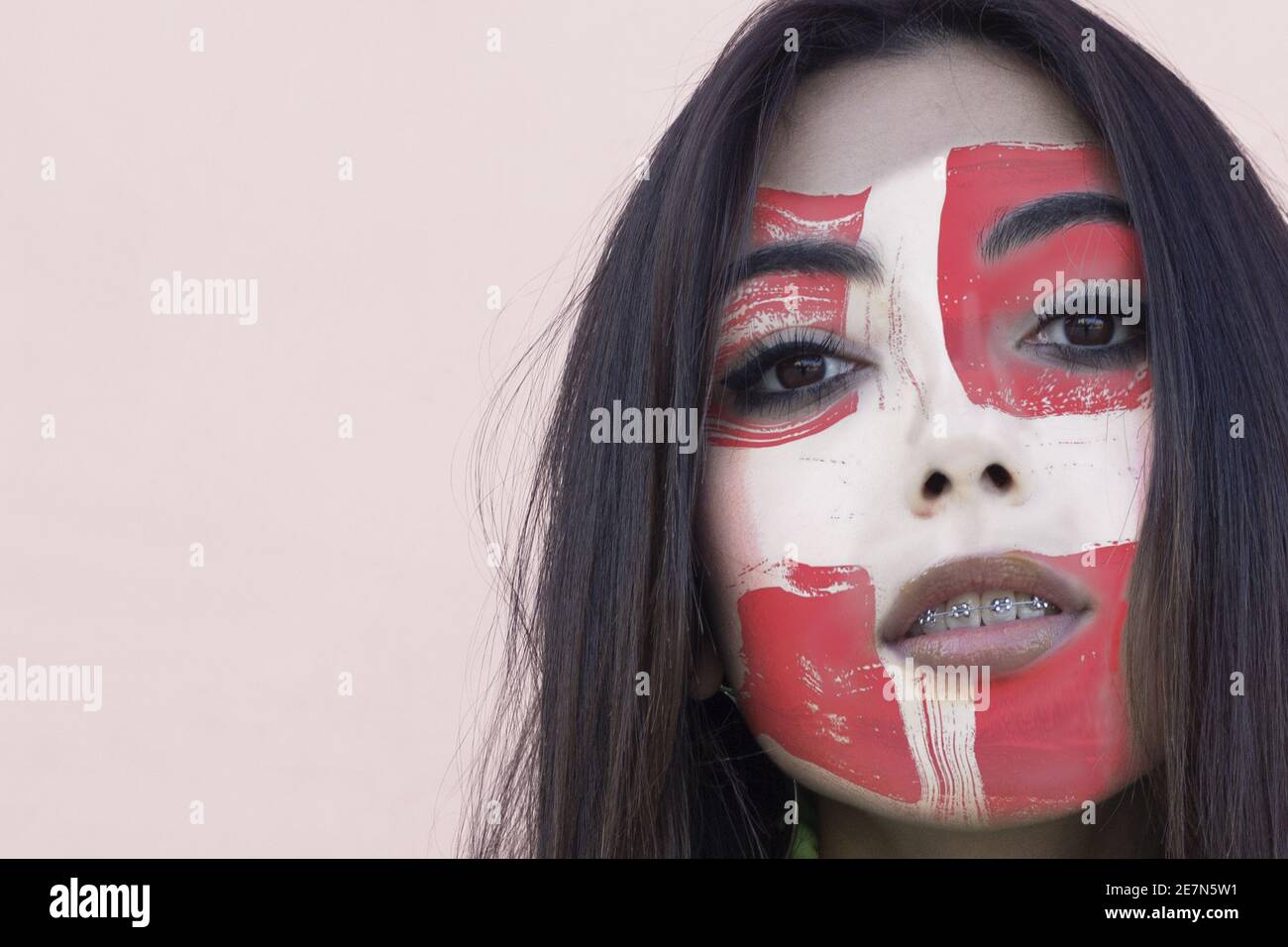 Flag of Cyprus painted on a face of a young female Stock Photo - Alamy