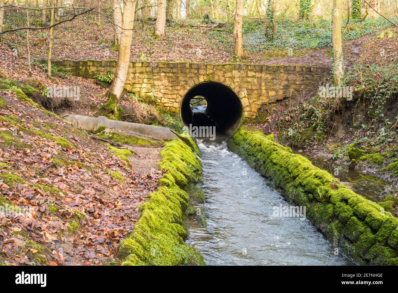A culvert carrying Biddick Burn beneath a footpath in Washington, north ...